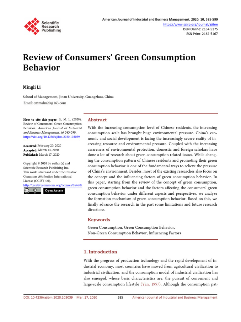 Review of Consumers' Green Consumption | PDF | Behavior | Attitude ...