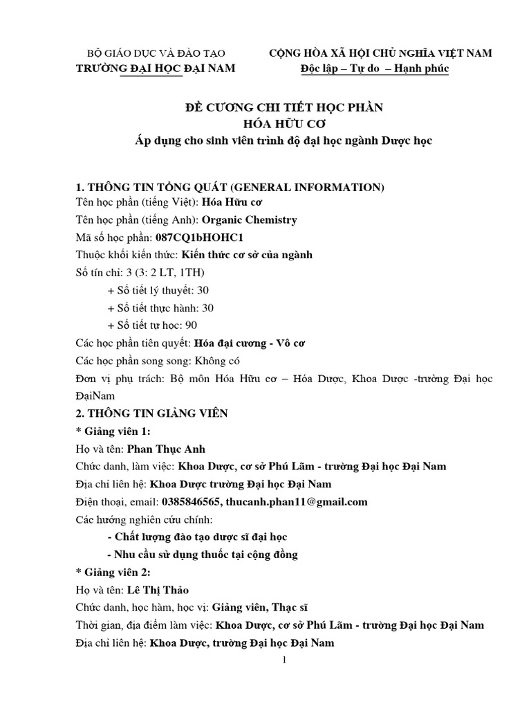 ĐCCT Hóa H U Cơ | PDF