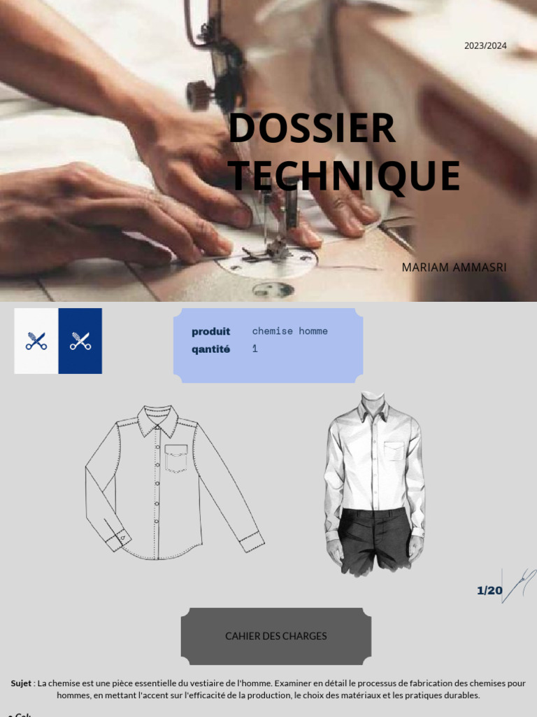 Dossier Technique Chemise Homme 2023 | PDF | Chemise | Couture