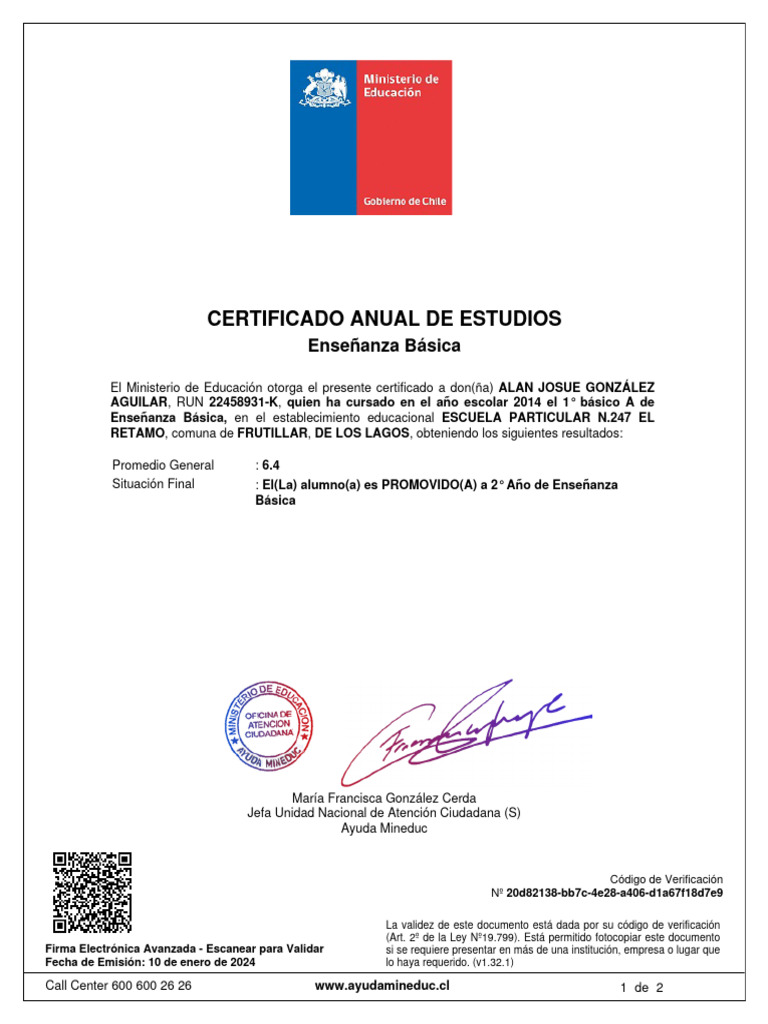 Certificado Estudios 2014 Alan González | PDF | Educación primaria