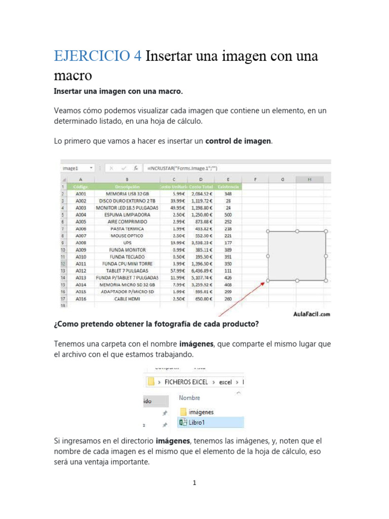 EJERCICIO 4 Insertar Una Imagen Con Una Macro | PDF | Hoja de cálculo | Macro (informática)