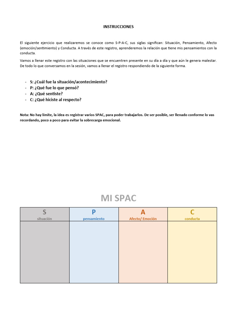 Hoja de Spac | PDF | Relaciones personales, crianza y desarrollo personal | Ciencia y matemáticas