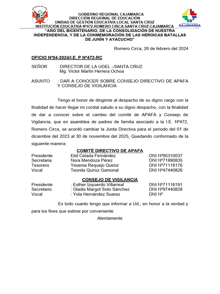 Cambio de Comité APAFA y CONEI 2024 | PDF | Gobierno