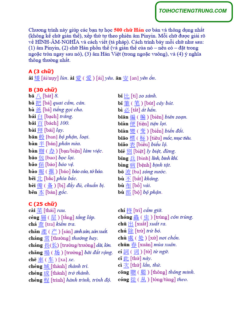 500 Chu Han Co Ban | PDF