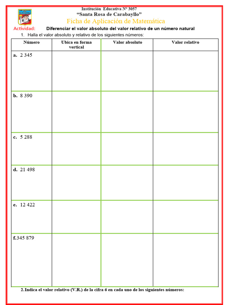 Ficha valor absoluto y relativo | PDF