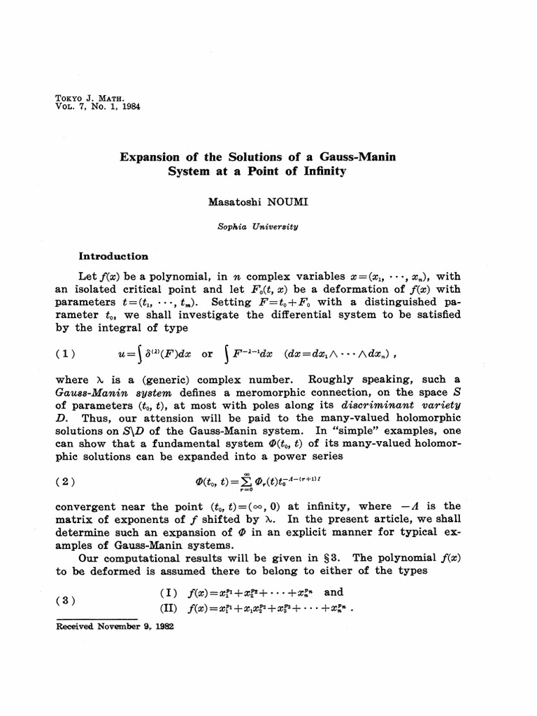 At Point: Expansion of Solutions of Gauss-Manin System of | PDF | Equations | Function (Mathematics)