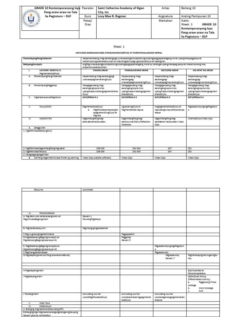 DLL Esp 10 3RD Quarter | PDF