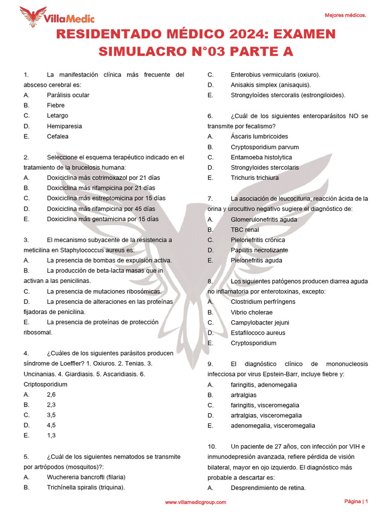 RM 2024 - Examen Simulacro 3 A | PDF | Medicina CLINICA | Especialidades Medicas