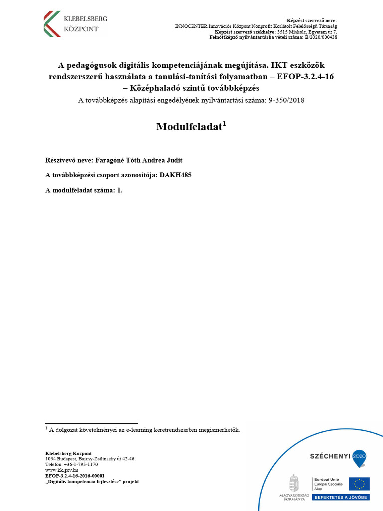 Modulfeladat Sablon | PDF