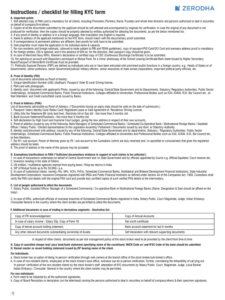 KYC Form Filling Instructions Guide | PDF | Identity Document | Indemnity