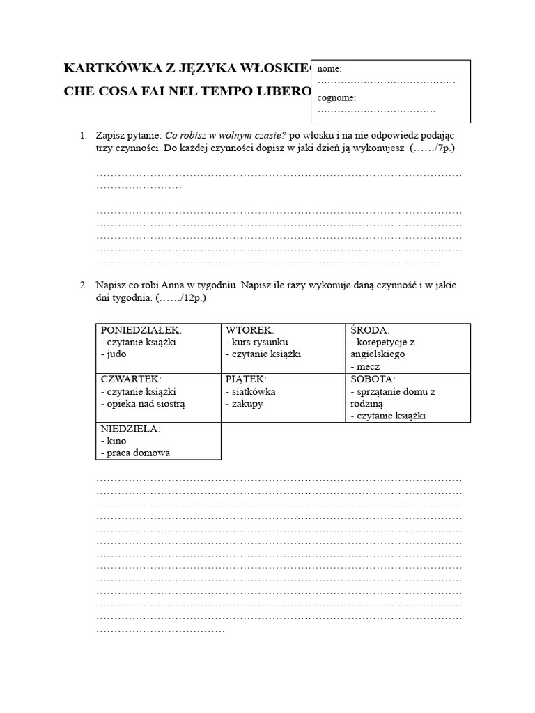 Che Cosa Fai Nel Tempo Libero | PDF