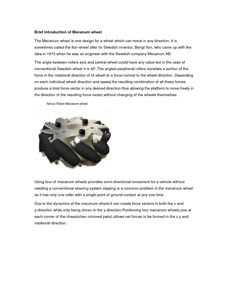 Mecanum Wheel Movement Explained | PDF