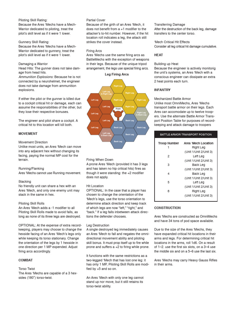 Battletech - Record Sheet - Colossal Ares Rules (Unofficial) | PDF ...