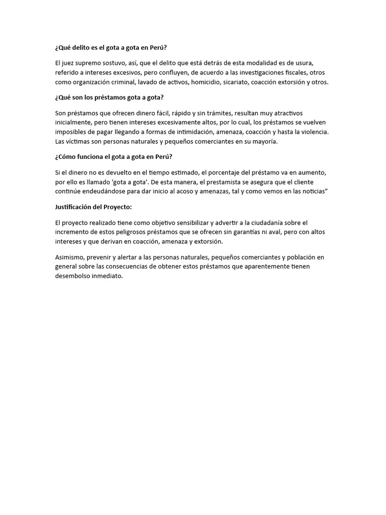 Delito de gota a gota en Perú: Usura y riesgos | PDF | Finanzas y ...