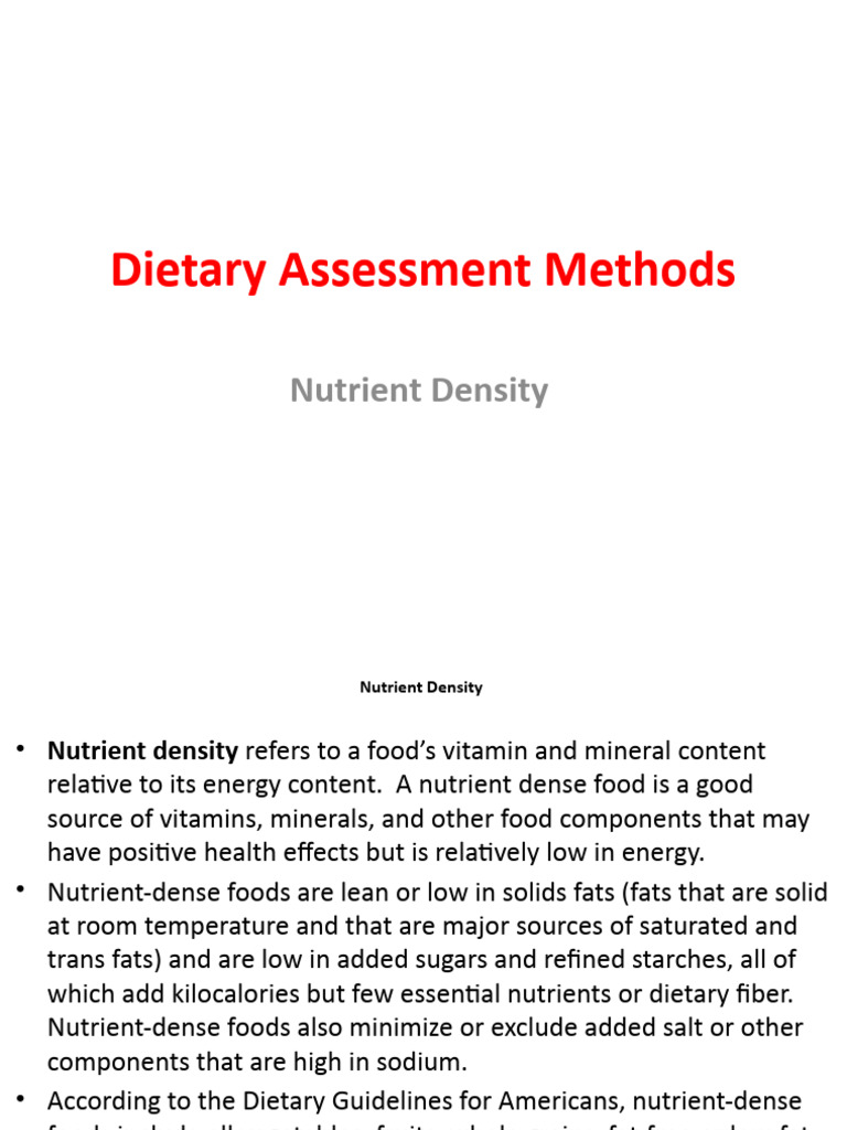 Dietary Assessment Methods Lec 4th Sem | PDF | Healthy Diet | Diet ...