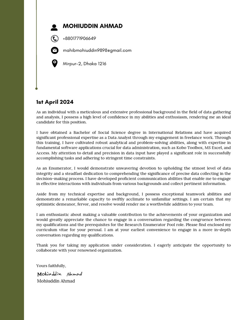 Mohiuddin Ahmad Cover Letter | PDF | Business