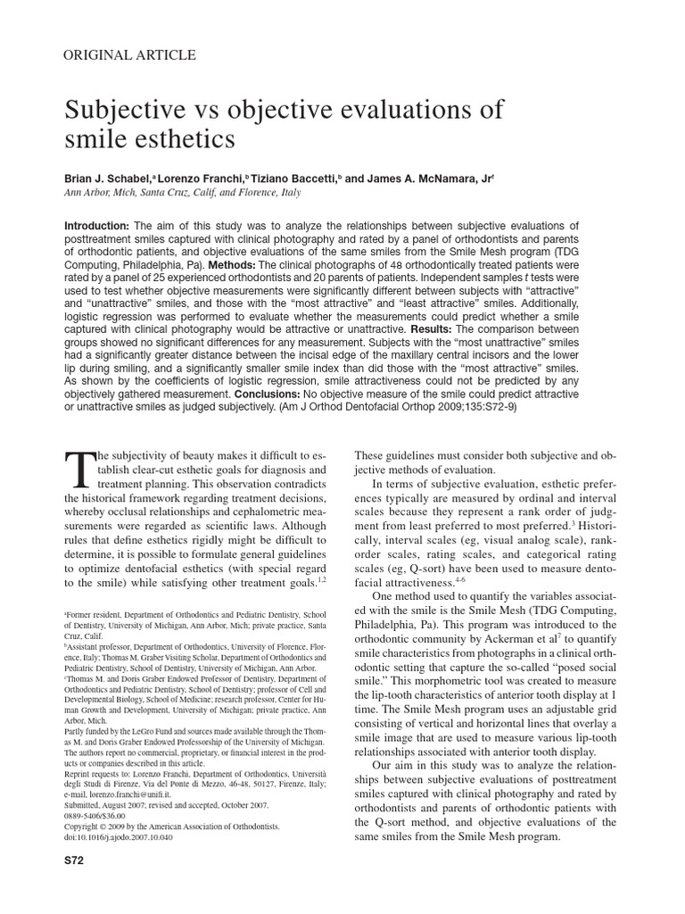 2009 - Schabel - Subjective Vs Objective Evaluations of Smile Esthetics ...