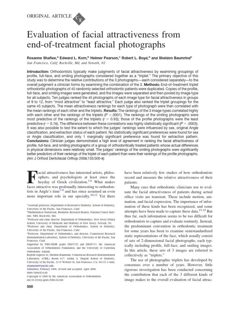 2008 - Shafiee - Evaluation of facial attractiveness from end-of-treatment facial photographs ...