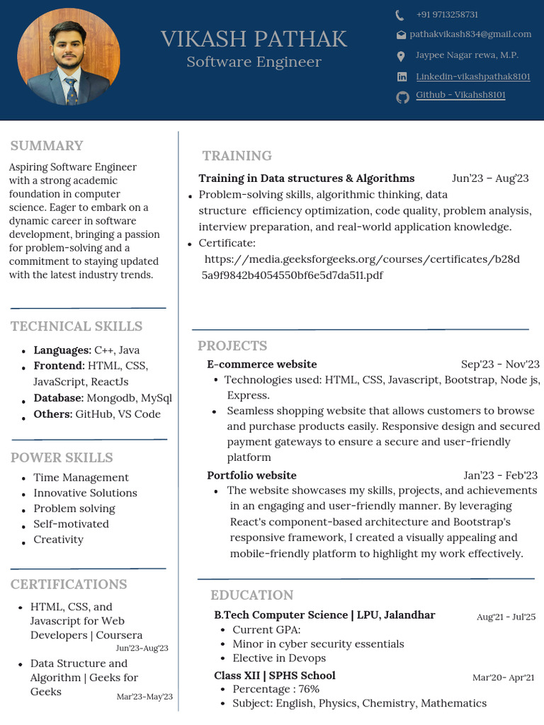 Vikash Resume | Download Free PDF | Java Script | Bootstrap (Front End Framework)