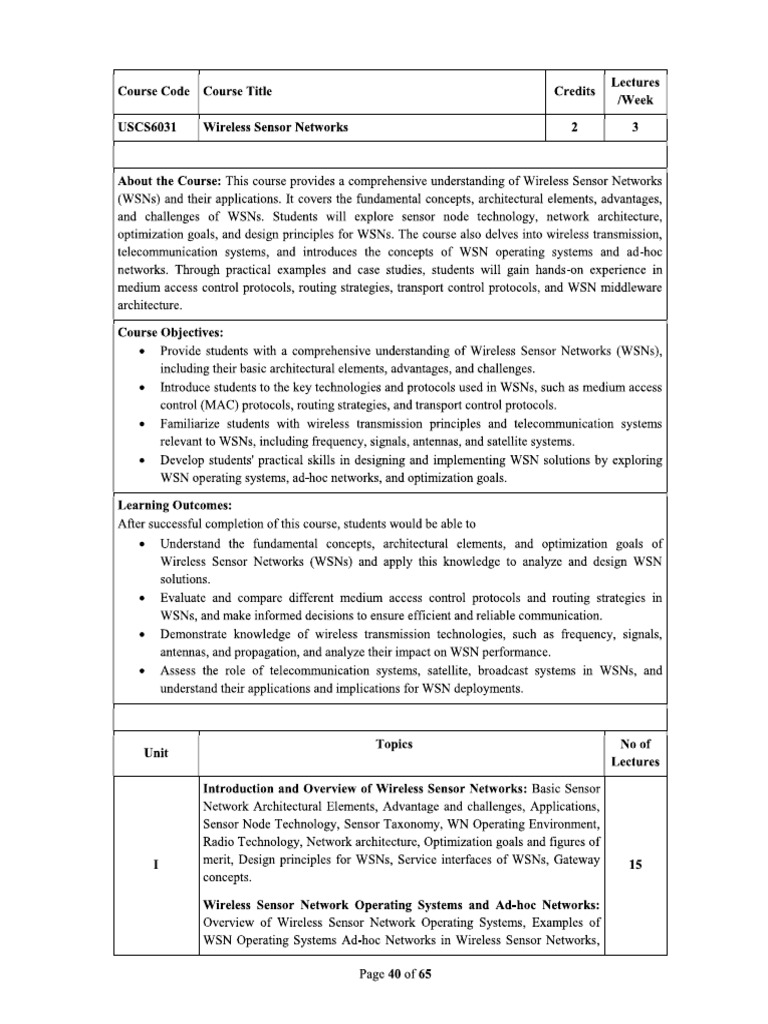 WSN Syllabus | PDF