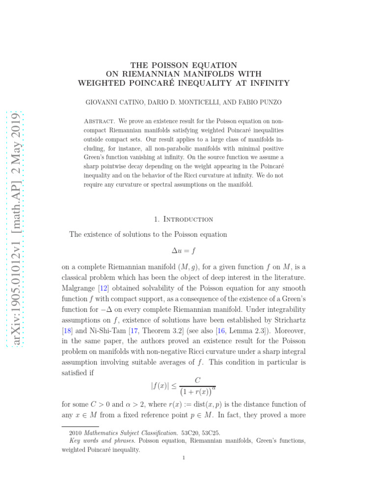 The Poisson Equation On Riemannian Manifolds With Weighted Poincaré ...