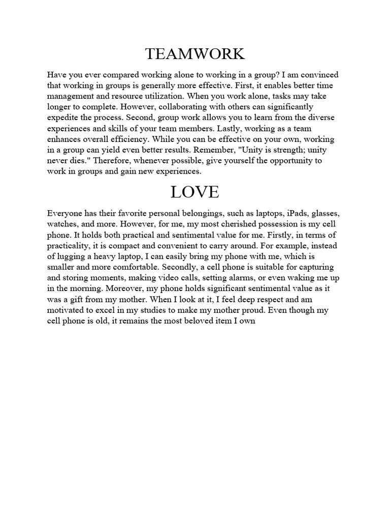 The Value of Teamwork and Belongings | PDF