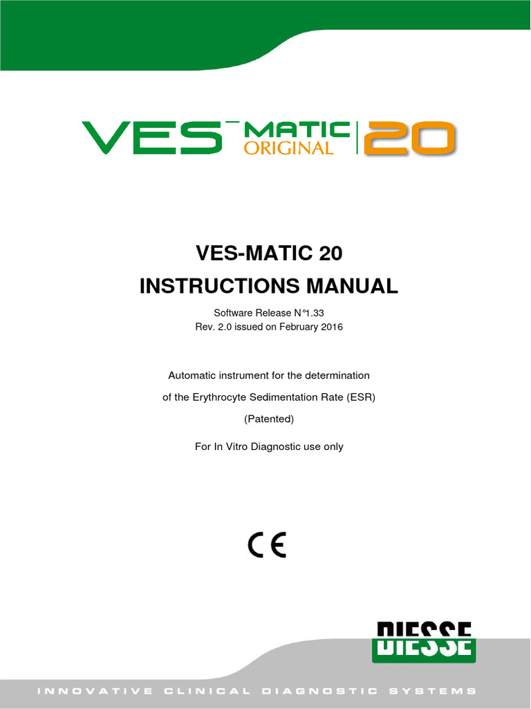VES-MATIC 20 ESR Instrument Manual | PDF | Medical Specialties ...