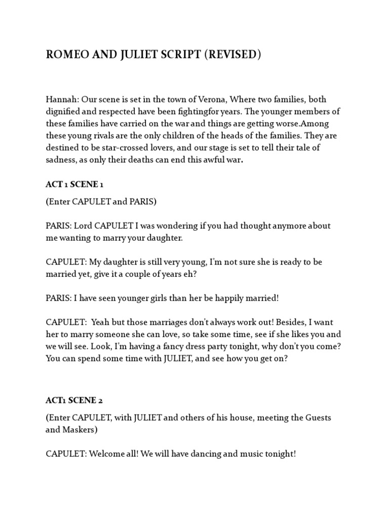 Romeo and Juliet Script (Revised) | PDF | Characters In Romeo And ...
