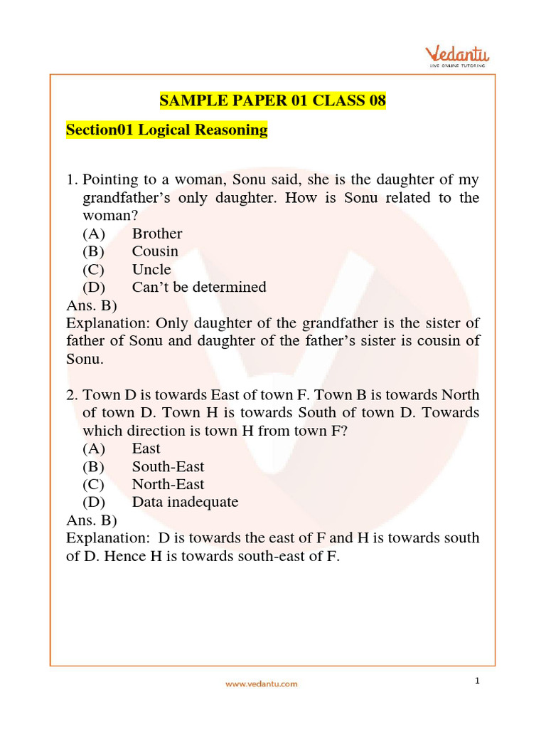 NCO Olympiad Sample Paper 1 for Class 8 with Solutions | PDF | Computer ...