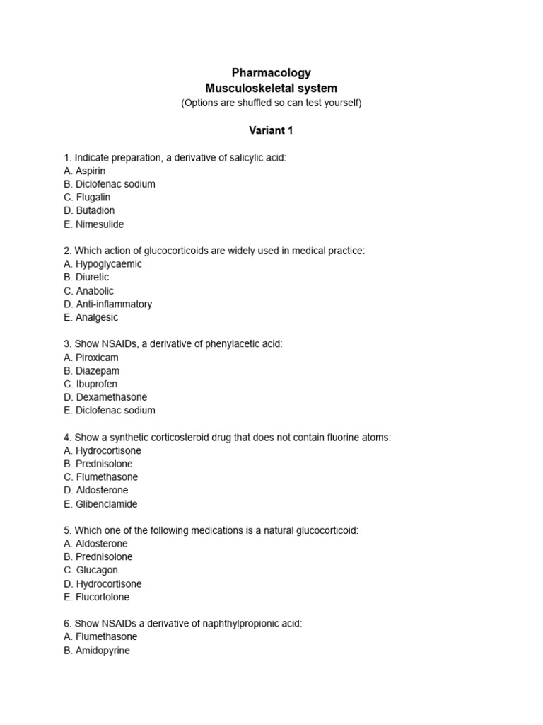 Musculoskeletal Pharmacology Practice Test | PDF | Nonsteroidal Anti ...