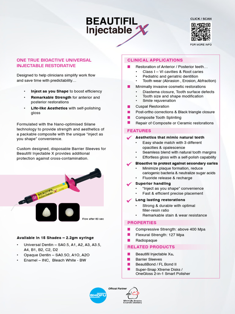Product Brief Beautifil Injectable X Brochure | PDF | Human Tooth | Tooth