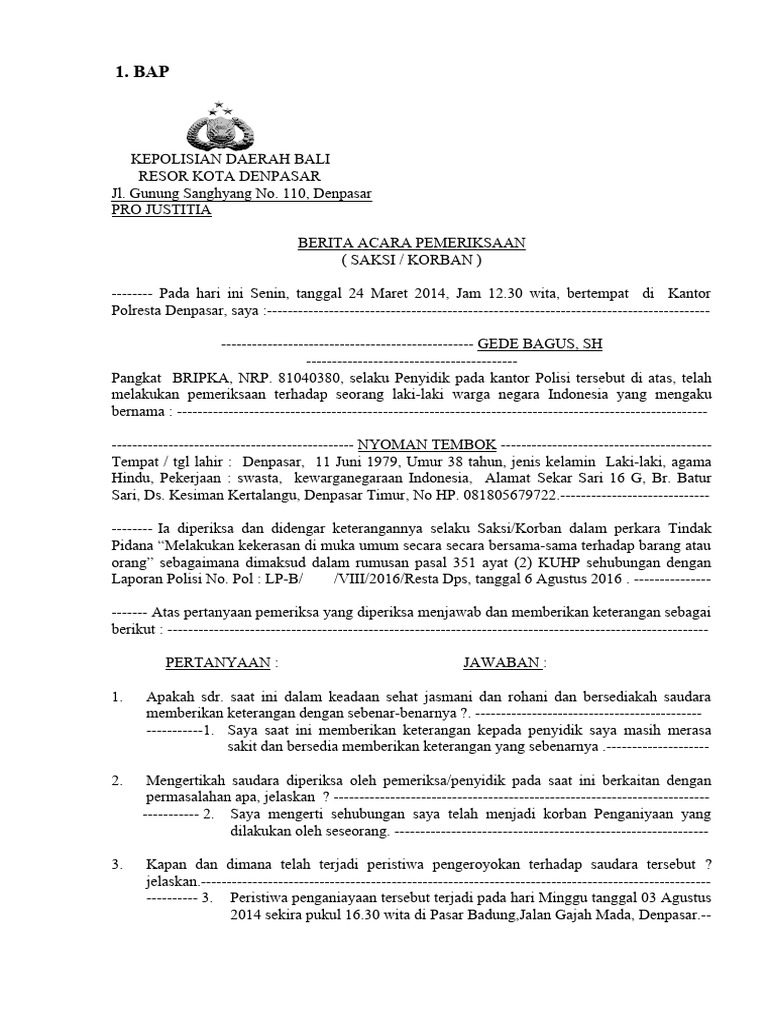 BAP Saksi Korban | PDF