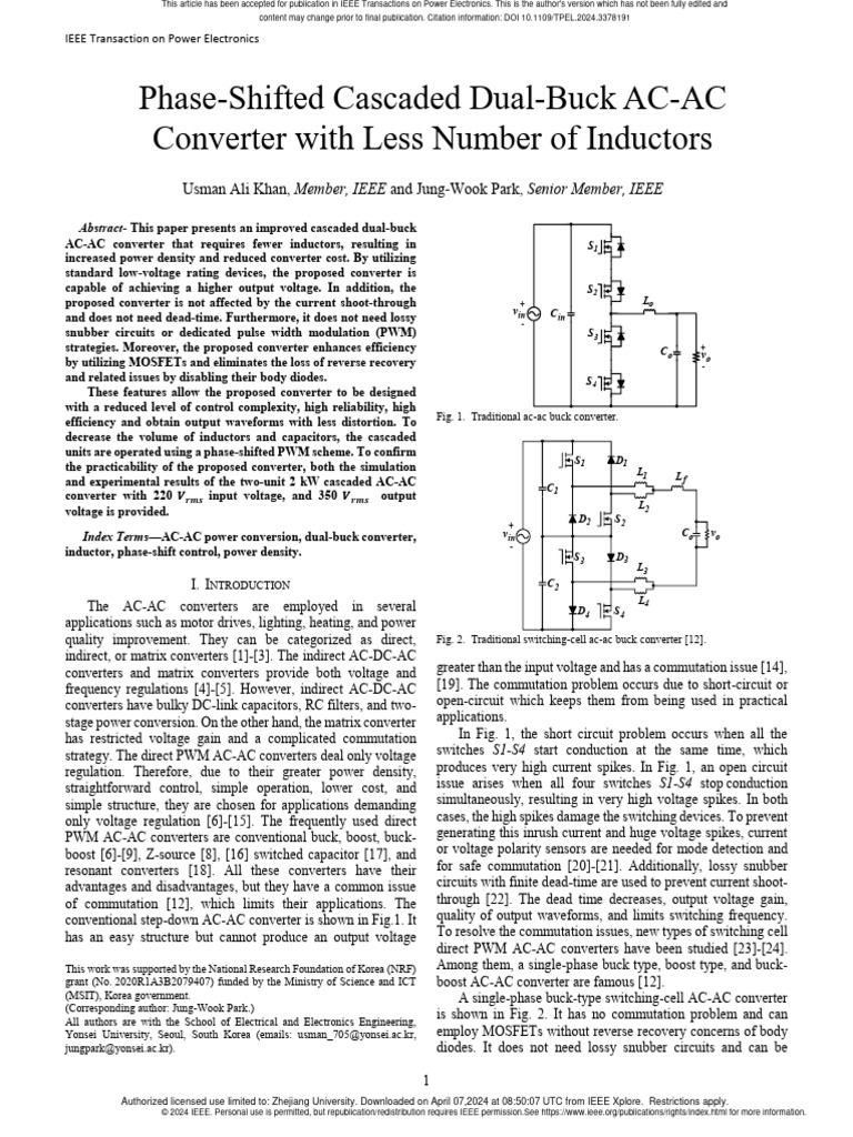 Phase-Shifted Cascaded Dual-Buck AC-AC Converter With Less Number of ...