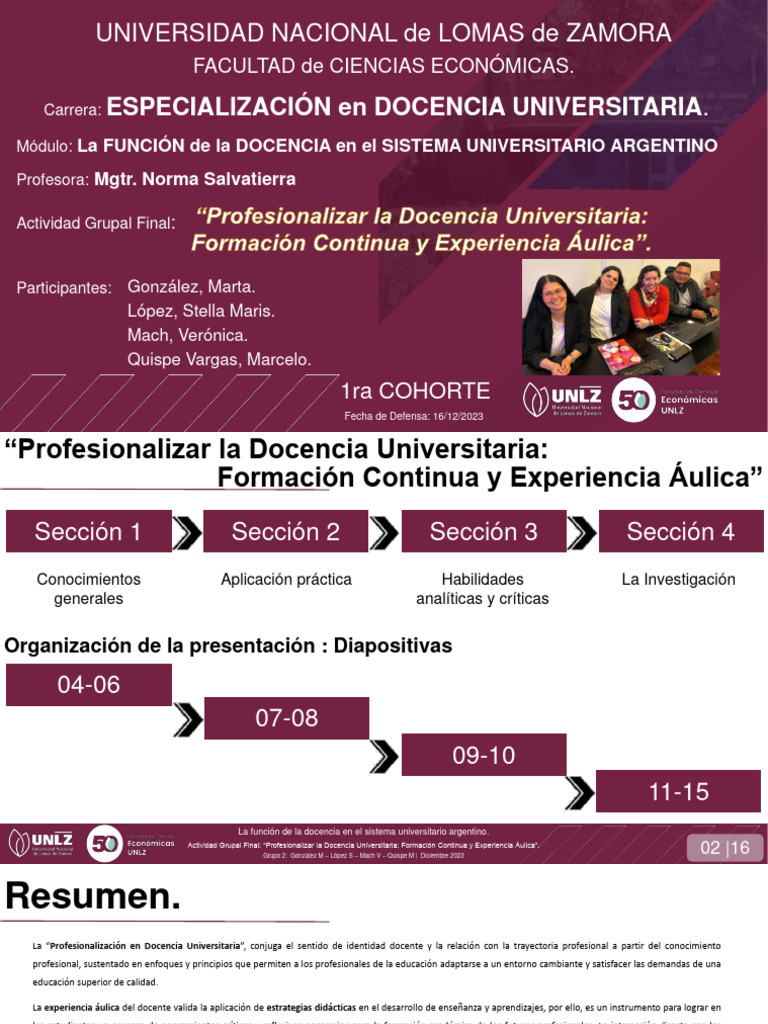 Profesionalizar La Docencia Universitaria. Grupo 2 Presentación | PDF | Enseñando | Maestros