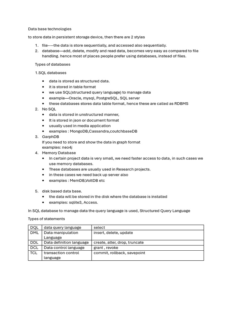 Dbms Merged Notes | PDF | Sql | Databases