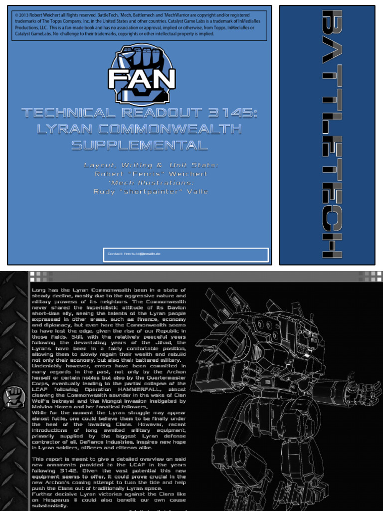 Battletech - Technical Readout - 3145 Steiner Supplemental V.1 (Fan) | PDF | Battle Tech | Tanks