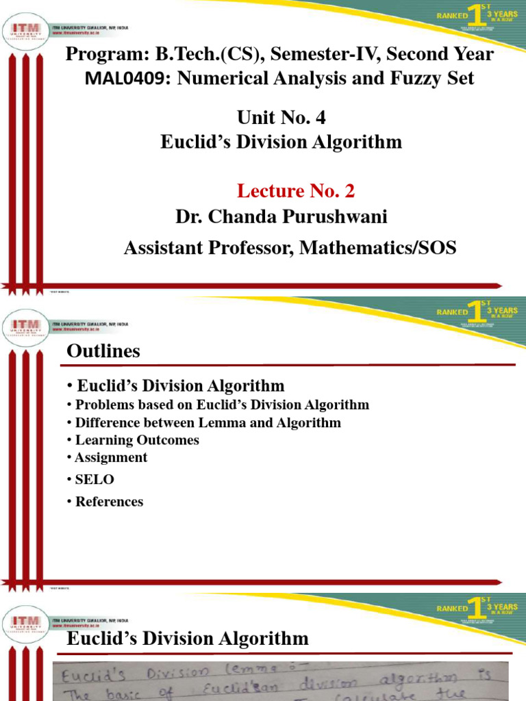 Euclids Division Algorithm | PDF