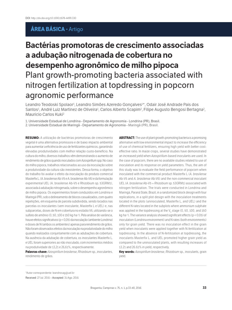 Bactérias Promotoras de Crescimento Associadas A Adubação Nitrogenada ...