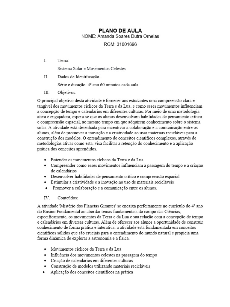 Plano de Aula - III | PDF | Tempo | Terra