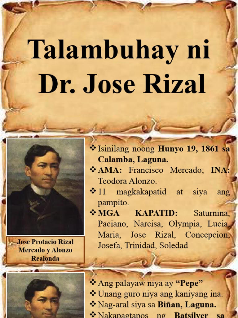 Talambuhay Ni Jose Rizal Maikling Talambuhay Ni Dr. Jose Rizal