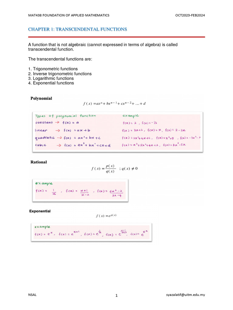Applied Math: Transcendental Functions | PDF | Trigonometric Functions ...
