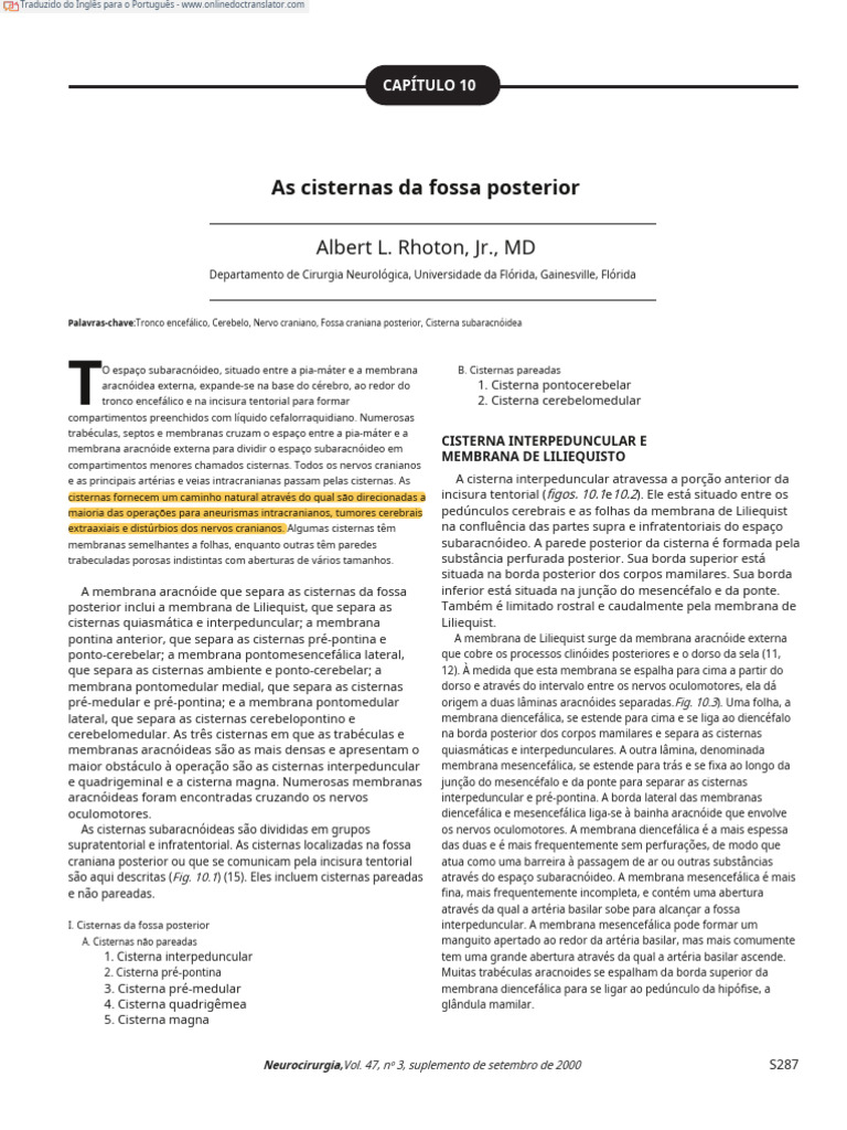Cisternas Da Fossa Posterior Rothon | PDF | Medula espinhal | Cerebelo