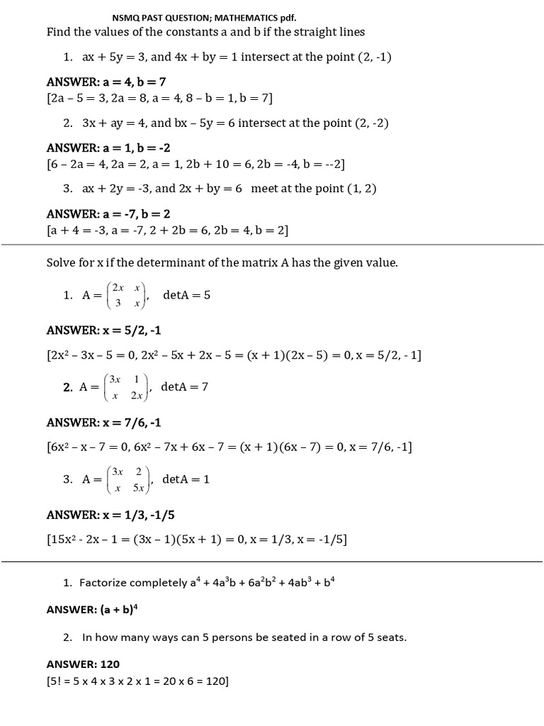 NSMQ Past Question Mathematics | PDF | Mathematical Analysis | Mathematical Physics