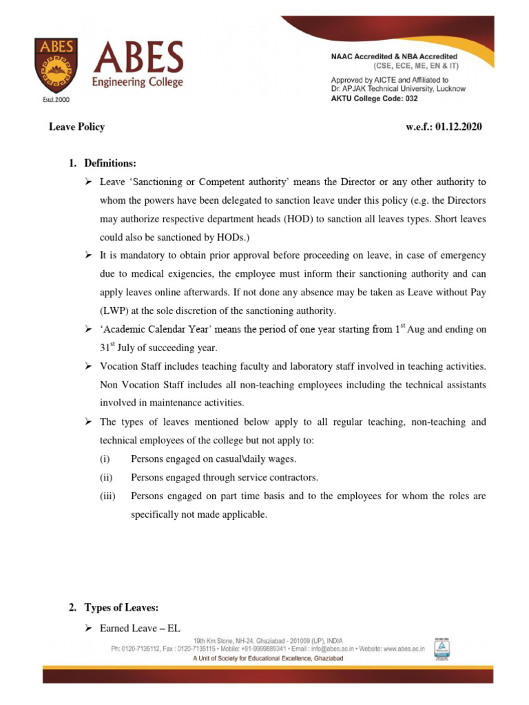 Abes Ec Leave Policy Pdf Human Resource Management Academic Term
