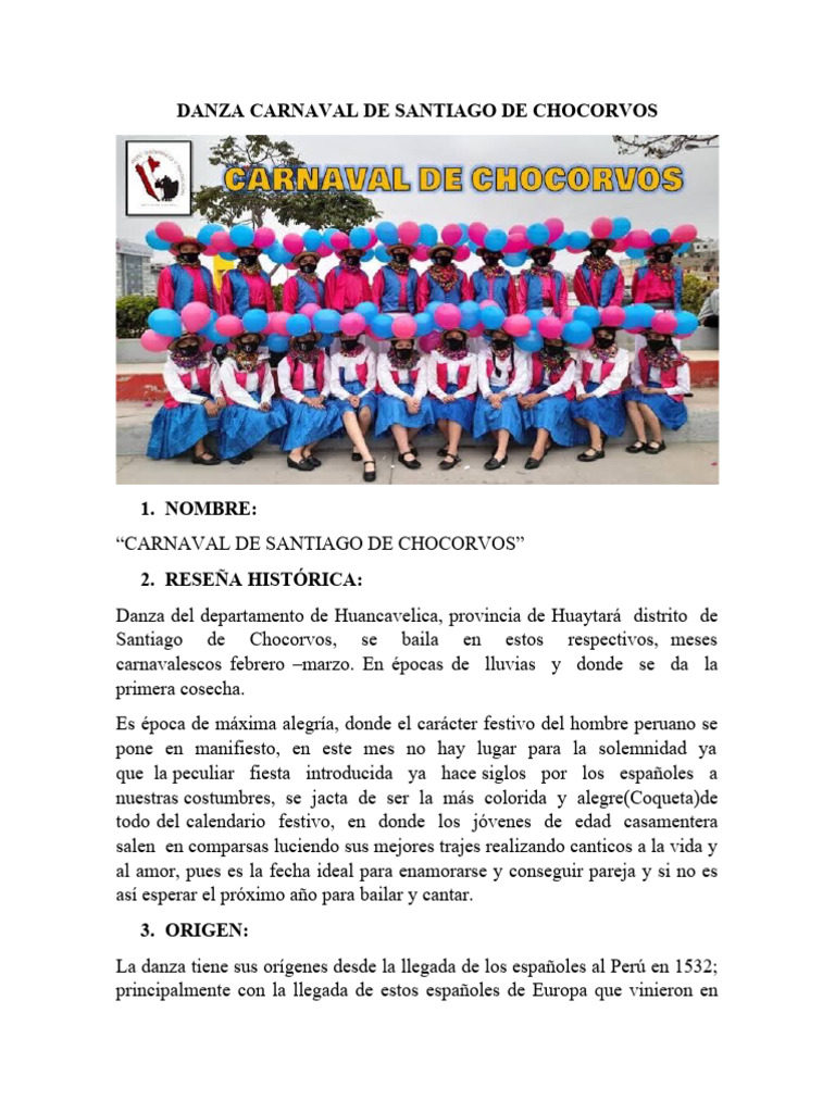 DANZA CARNAVAL DE SANTIAGO DE CHOCORVOS. reseña | PDF | Carnaval | Bailes