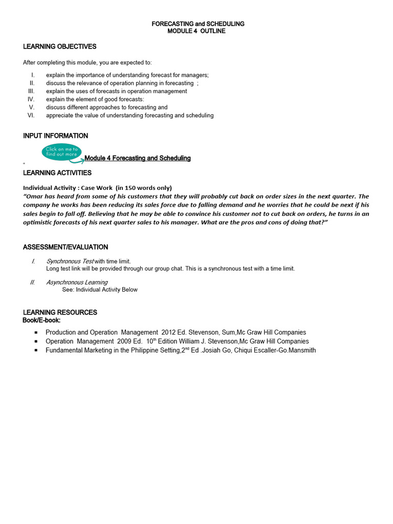 OM Operation MGT Mod 4 Forecasting and Scheduling | PDF | Forecasting | Inventory