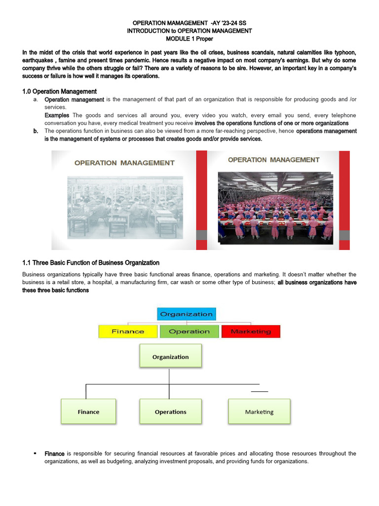 OM Operation Management Module One 1 | Download Free PDF | Electronic ...