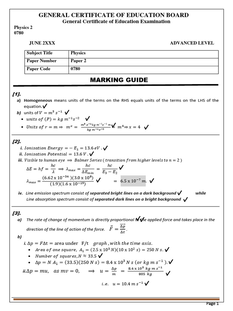 0780 Physics 2 Marking Guide | Download Free PDF | Waves | Physical ...