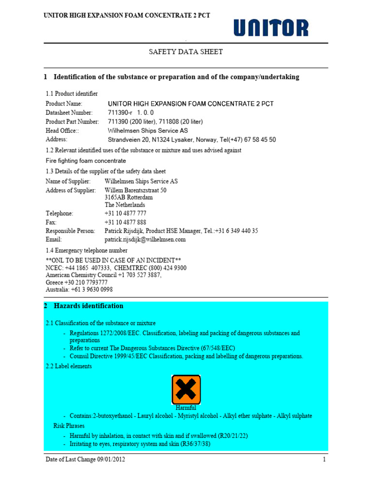 UNITOR HIGH EXPANSION FOAM CONCENTRATE 2 PCT English | PDF | Chemical ...