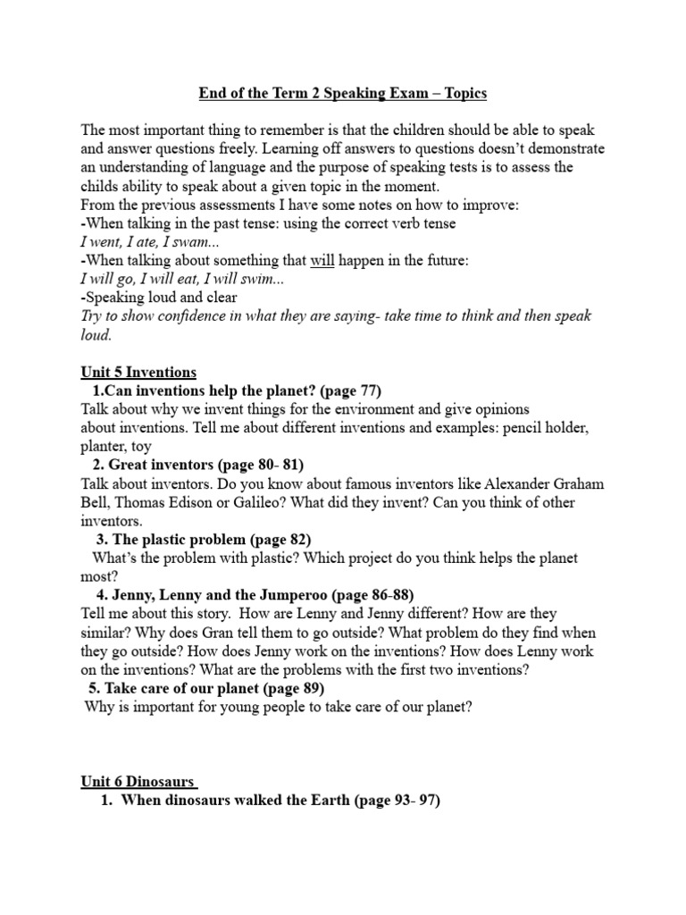 Speaking Exam Topics for Kids | PDF | Invention | Cognition